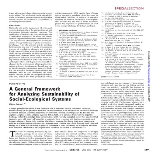[Ostrom, 2009] a general framework for analyzing sustainability of ...