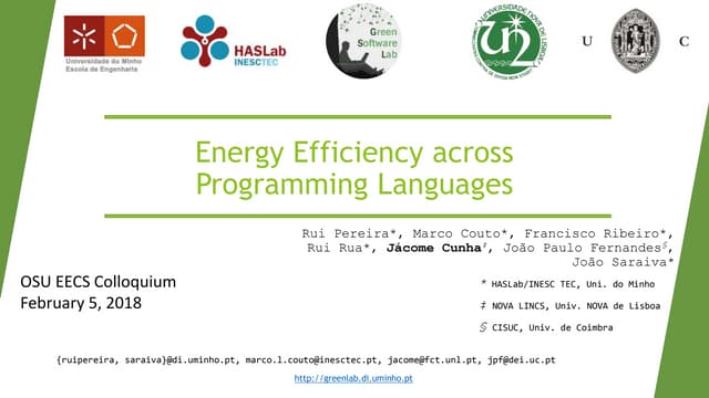 Energy Efficiency Across Programming Languages Ppt