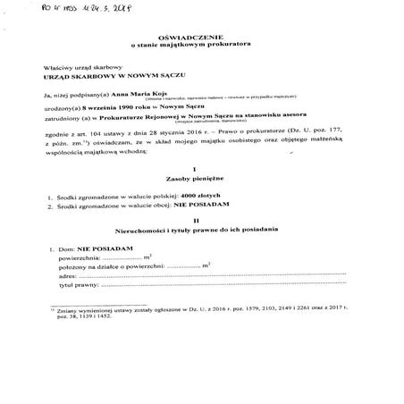 Oswiadczenie majatkowe asesor anny kojs za 2018 r. | PDF