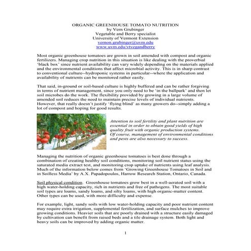 Organic Greenhouse Tomato ~ University of Vermont | PDF | Agriculture ...