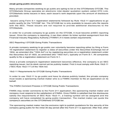OTCQB Going Public Structures | PDF