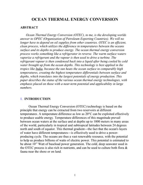 Ocean Thermal Energy Conversion | PPTX