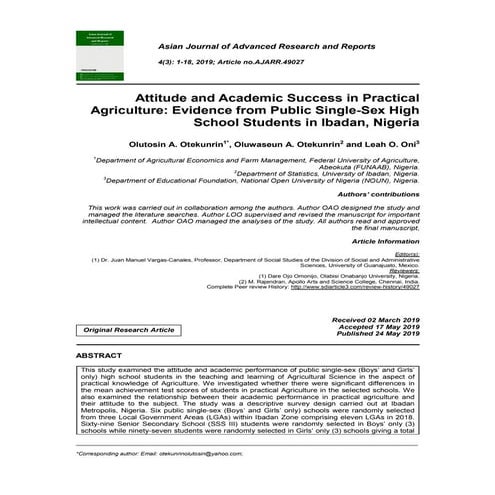 Attitude and Academic Success in Practical Agriculture: Evidence from ...