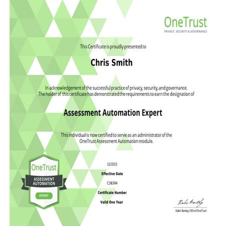 OneTrust Expert Assessment Automation Certification | PDF