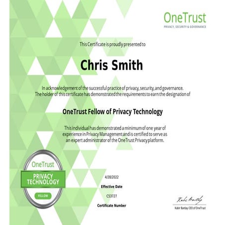 OneTrust Fellow of Privacy Technology | PDF