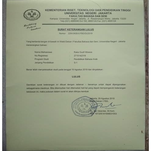 Surat Keterangan Lulus | PDF