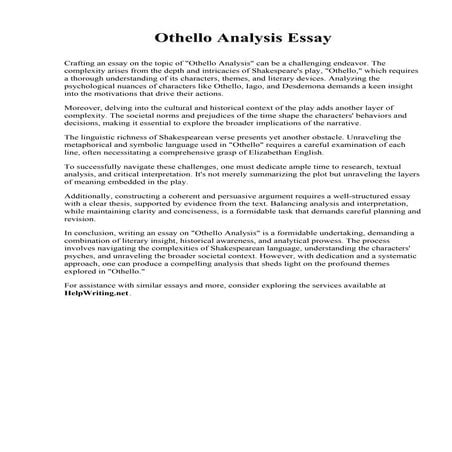 Othello Analysis Essay. University of Illinois Chicago School of Law | PDF
