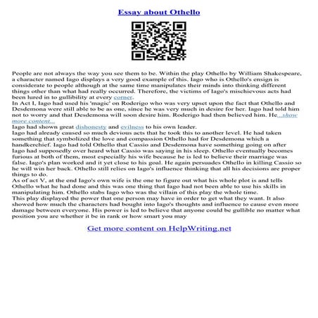 Othello Essay Introduction | PDF