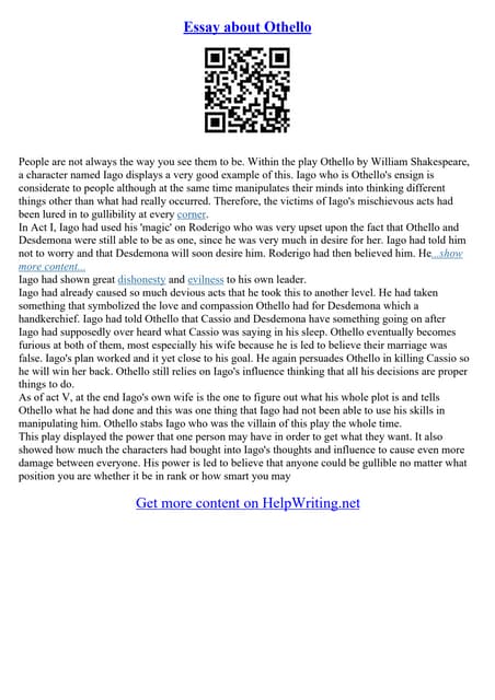 Othello Analysis Essay | PDF