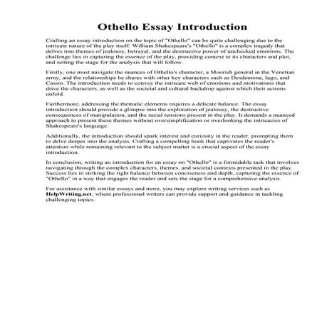 Othello Essay Introduction. A level Othello Example Essay Teaching ...