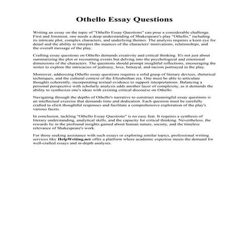 Othello Essay Questions | PDF