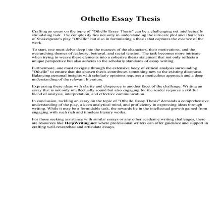Othello Essay Thesis. Virginia State University | PDF | Books and ...