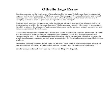 Othello Iago Essay. Othello Essay PDF Iago Othello | PDF