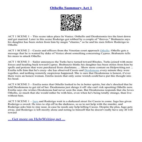 Othello Summary Act 1 | PDF | Fantasy | Genres