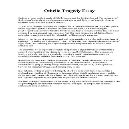Othello Tragedy Essay. Eastern Maine Community College | PDF