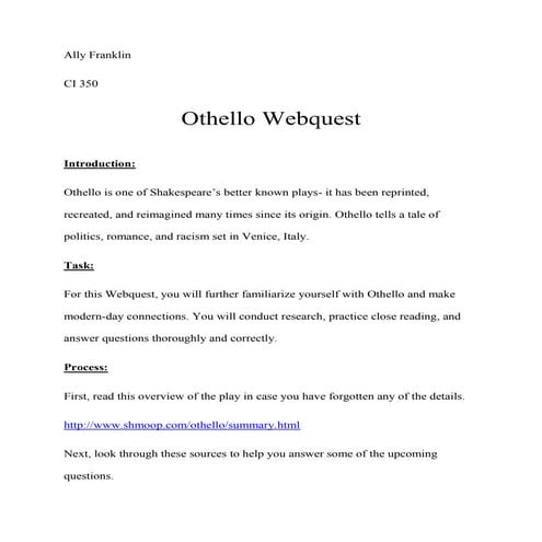 Othello webquest | PDF