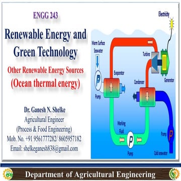 Renewable Energy and Green Technology: ENGG 243 | PPTX