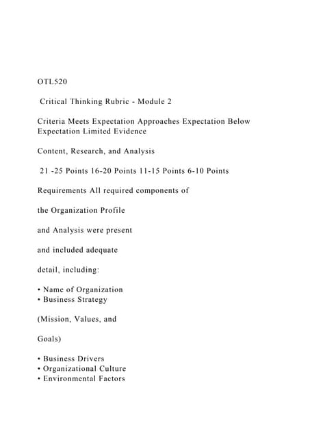 OTL520 Critical Thinking Rubric - Module 5 Criteria .docx