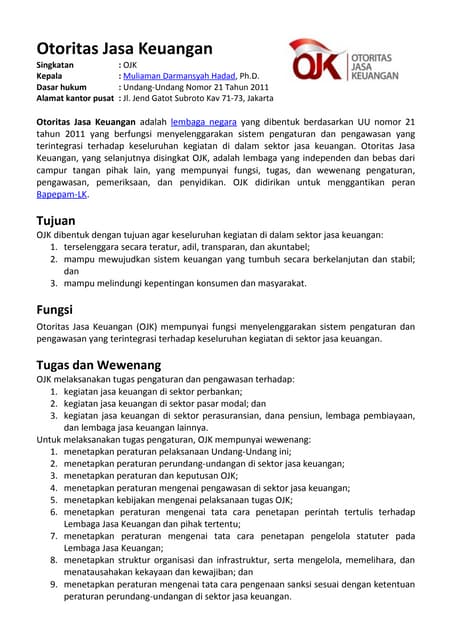 Presentasi Tentang Otoritas Jasa Keuangan | PPT