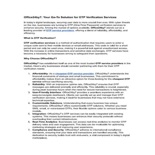 Office24by7: Your Go-To Solution for OTP Verification Services | PDF