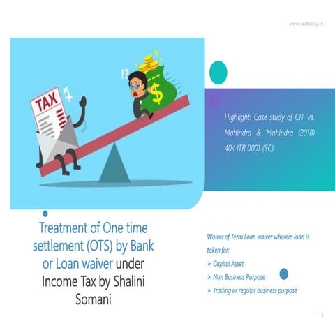 Treatment of One time settlement (OTS) by Bank or Loan waiver under Income Tax | PPTX