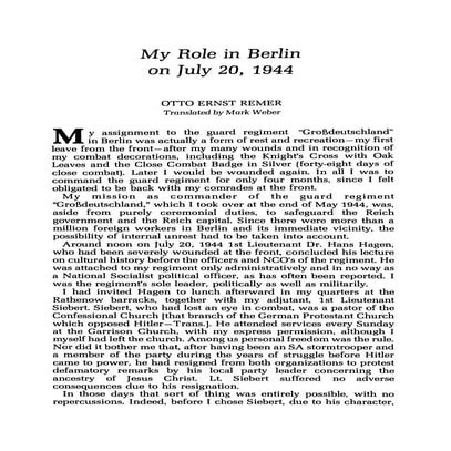 Otto ernst remer my role in berlin on july 20, 1944 - journal of ...