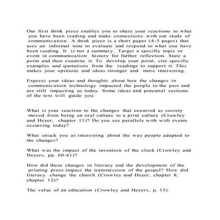 Our first think piece enables you to share your reactions to what | PDF