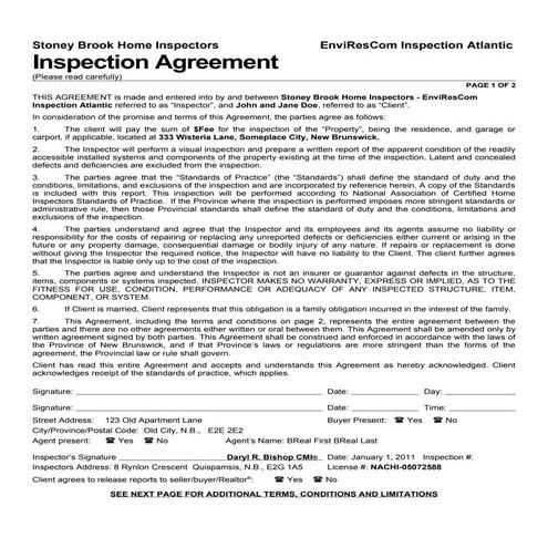Our inspection agreement | DOC