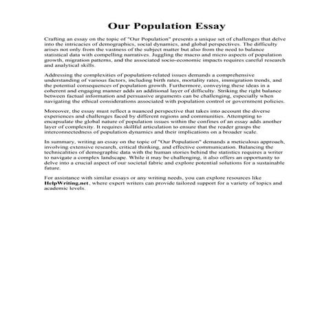 Our Population Essay. Essay on world population SAC Homberg | PDF