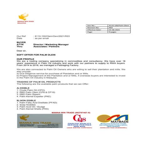 Our ref 8110 100 r03 - palm olein - soft offer | PDF