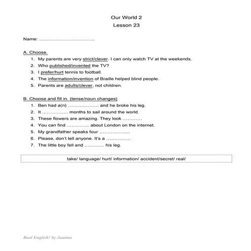 Our world 2 lesson 9 | PDF