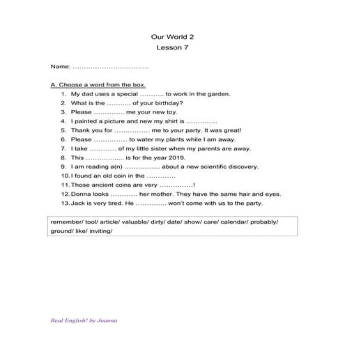 Our world 2 lesson 7 | PDF