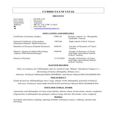 Oussama oueslati english cv 2018 | PDF
