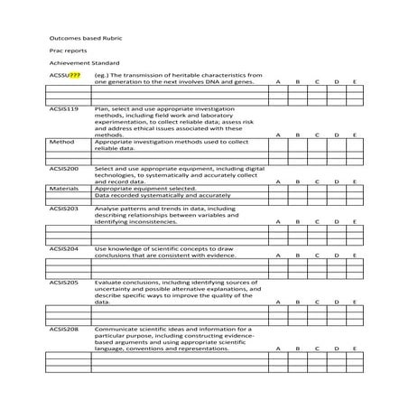 Outcomes based rubric | DOCX | Educational Assessment | Education