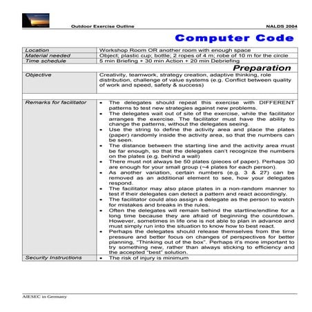 Outdoor exercise outline nalds 2004 computer code | DOC