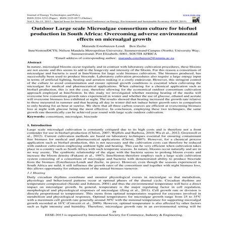 Outdoor Large Scale Microalgae Consortium Culture For Biofuel