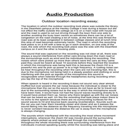 Outdoor location recording essay | DOC