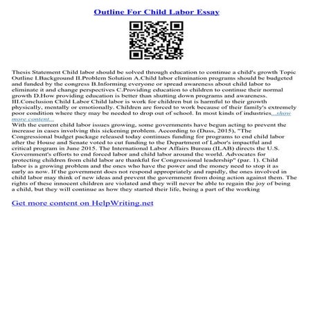 Outline For Child Labor Essay | PDF