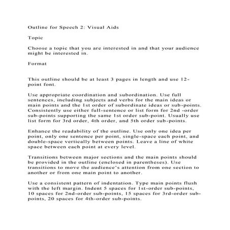 Outline for Speech 2 Visual AidsTopicChoose a topic that yo.docx