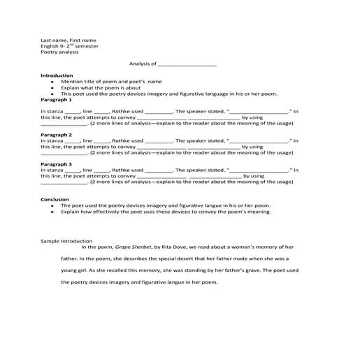 Outline of poetry analysis-July 11th | PDF