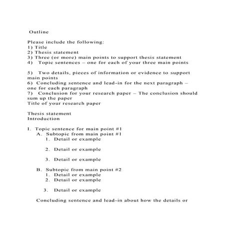 OutlinePlease include the following1) Title 2) Thesis st.docx