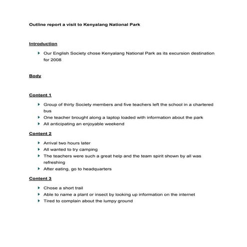 Outline report a visit to kenyalang national park | PDF