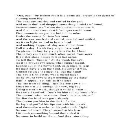 Out, out-- by Robert Frost is a poem that presents the death of a .docx