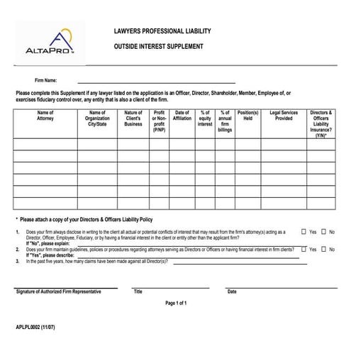 Outside Interest Supplement Ap | DOC | Legal Services Industry | Industries
