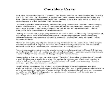 Outsiders Essay. Manhattan Christian College | PDF | Educational ...
