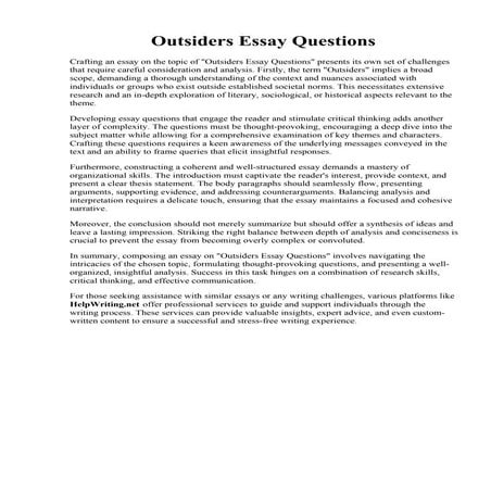 Outsiders Essay Questions | PDF