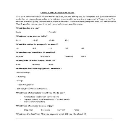 Movie audience questionnaire | DOCX