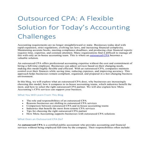 Outsourced CPA: A Flexible Solution for Today’s Accounting Challenges | PDF