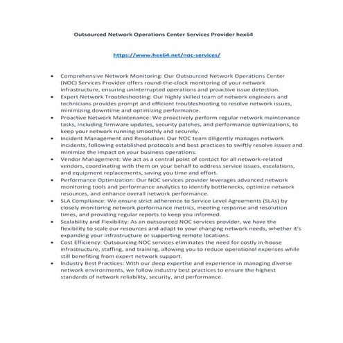 Outsourced Network Operations Center (NOC) Services Provider hex641.docx