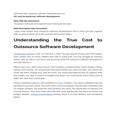 Cost to Outsource Software Development in 2025 | PDF